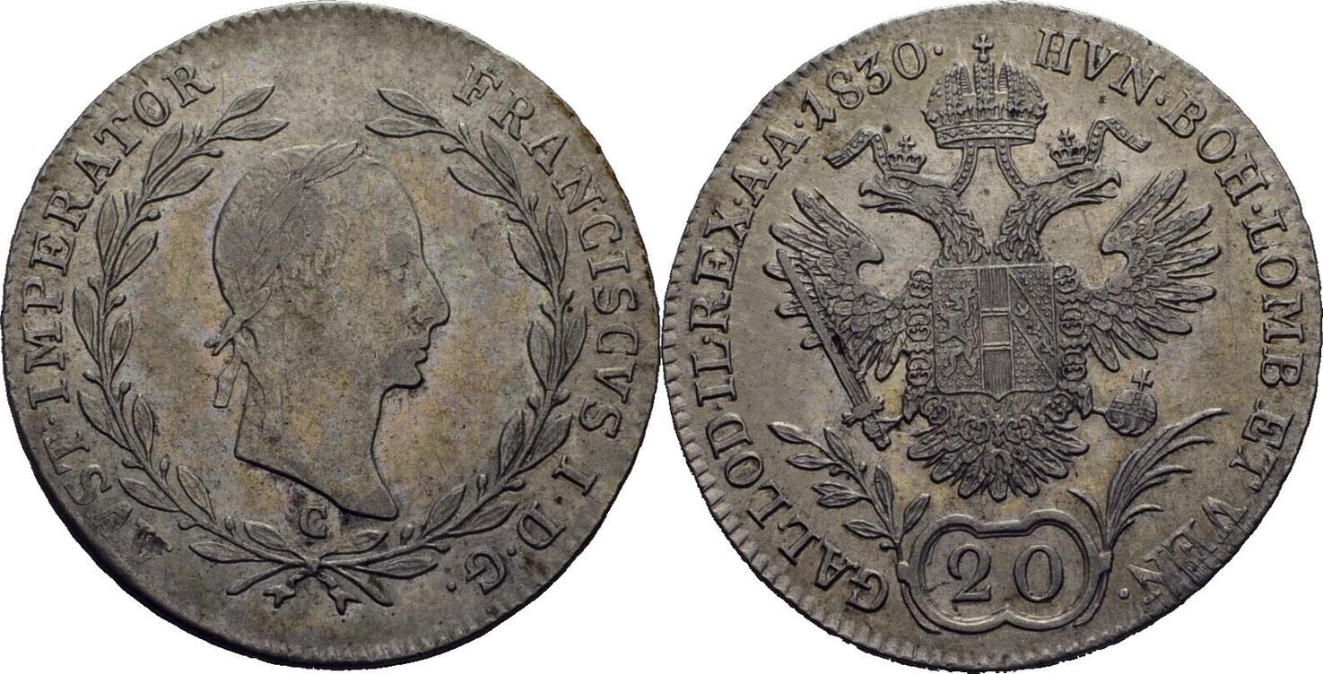 Österreich Böhmen Habsburg Prag 20 Kreuzer 1830 Franz II. / I., 1792-1835. ss | MA-Shops