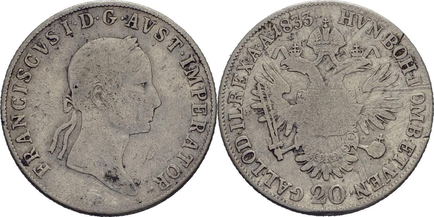 Österreich Ungarn Kremnitz 20 Kreuzer 1833 Franz II. / I., 1792-1835. f.ss | MA-Shops