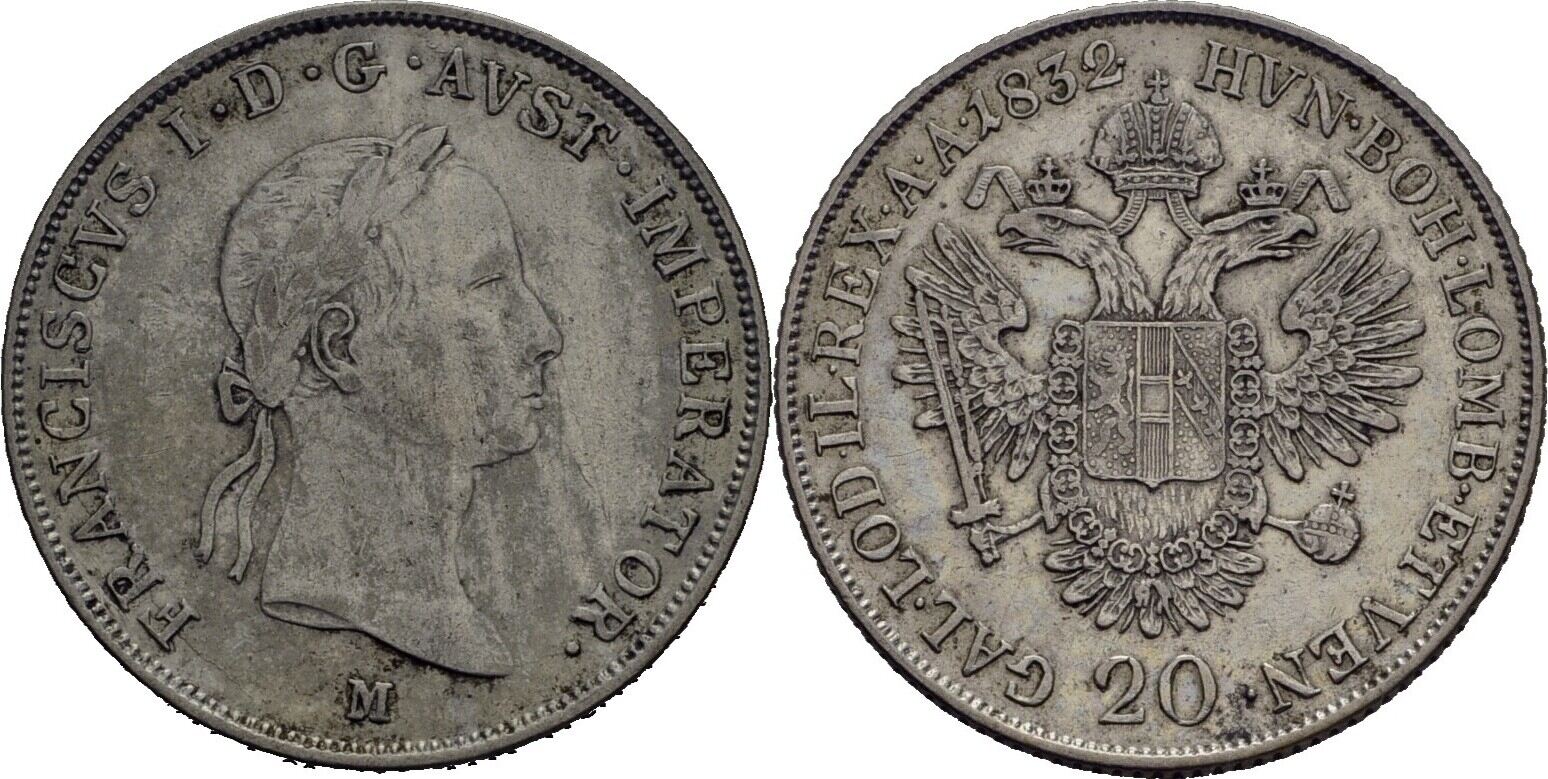 Österreich Habsburg Milano 20 Kreuzer 1832 M Franz II./I., 1792-1835 ss | MA-Shops