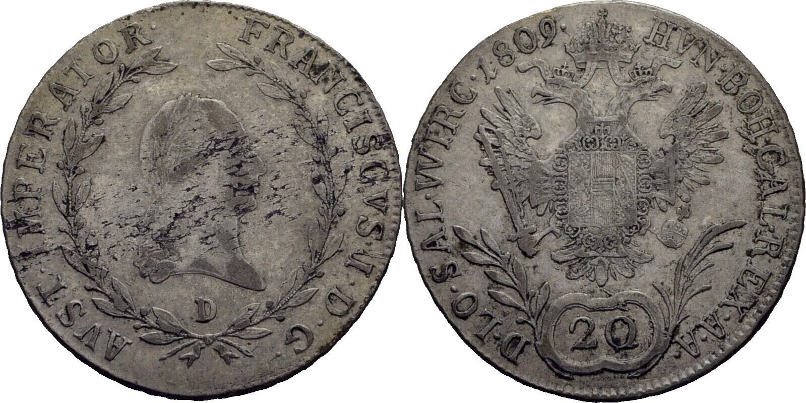 Österreich Habsburg Salzburg 20 Kreuzer 1809 D Franz II./I., 1792-1835 Kratzer, f.ss | MA-Shops