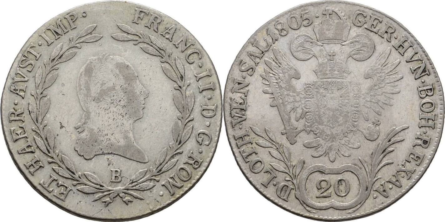 RDR Ungarn Kremnitz 20 Kreuzer 1805 Franz II. / I., 1792-1835. f.ss | MA-Shops