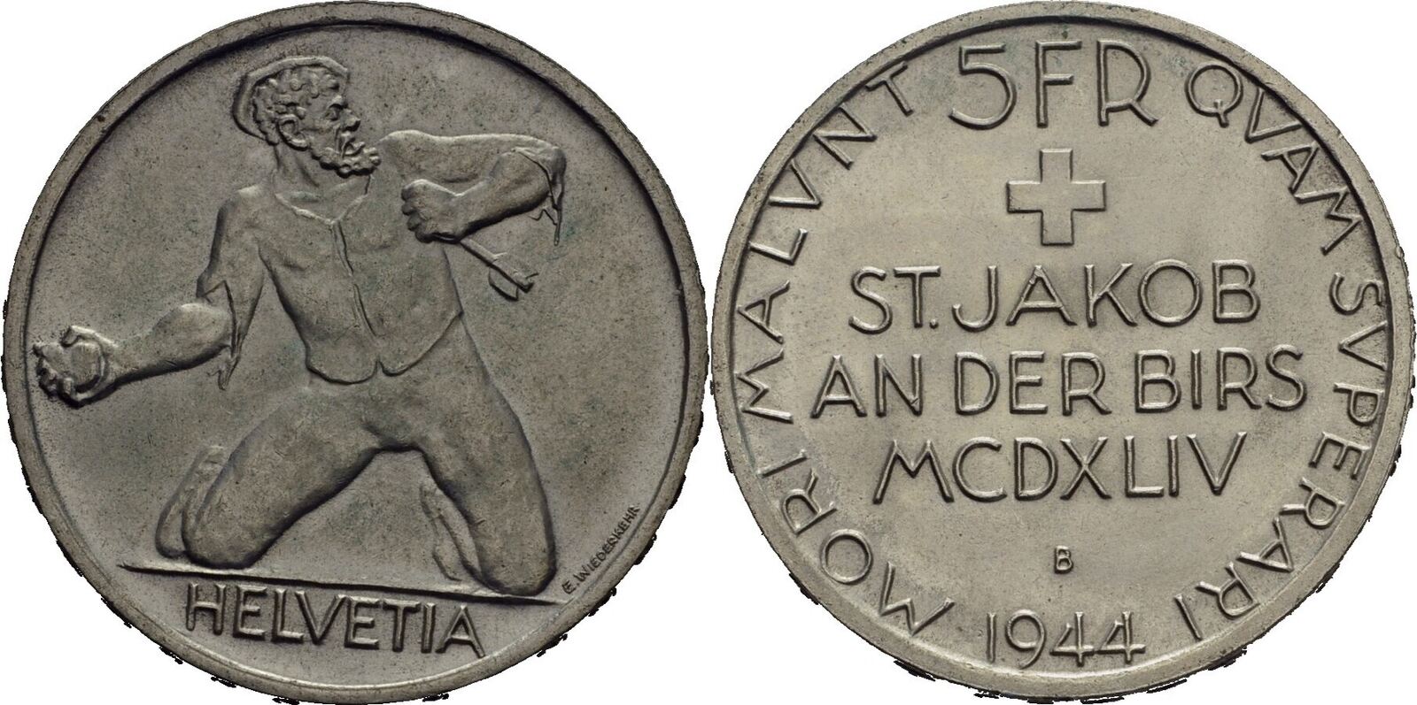 Schweiz 5 Franken 1944 Schlacht St. Jakob a.d. Birs vz+ | MA-Shops