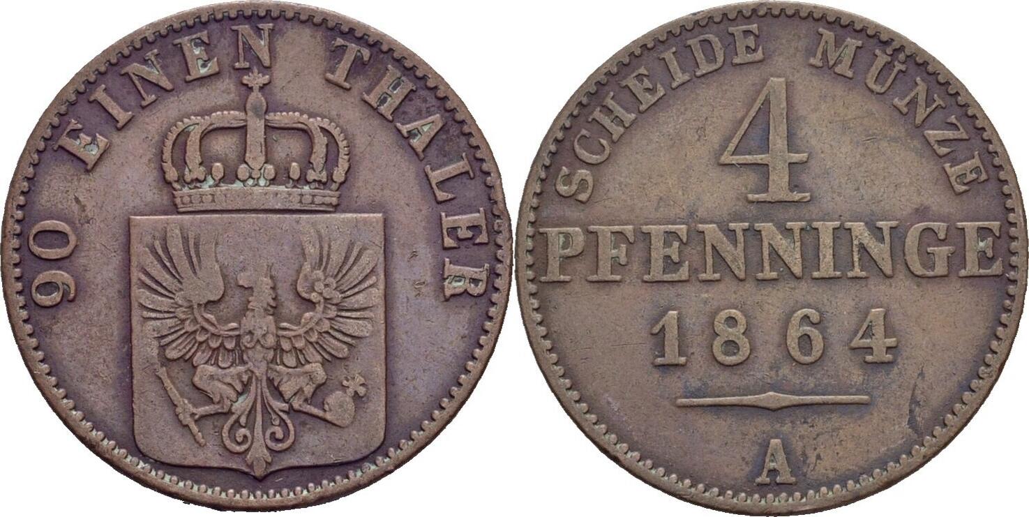 Brandenburg-Preussen 4 Pfennig 1864 A Wilhelm I ss | MA-Shops