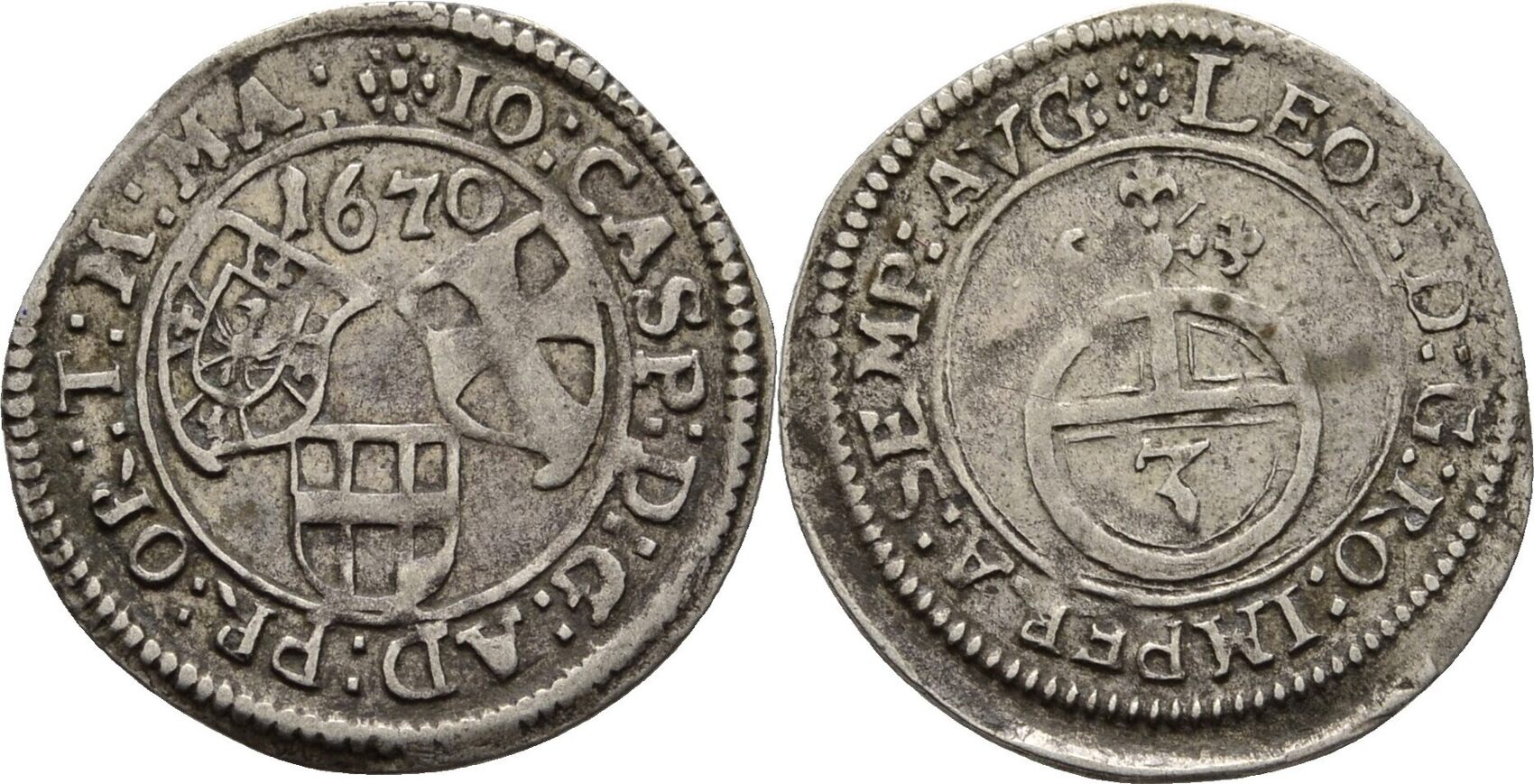 Deutscher Orden 3 Kreuzer 1670 Johann Caspar von Ampringen, 1664-1684 | MA-Shops