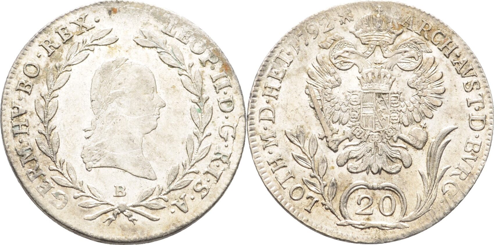 RDR Ungarn Kremnitz 20 Kreuzer 1792 Leopold II., 1790-1792 vz+ | MA-Shops