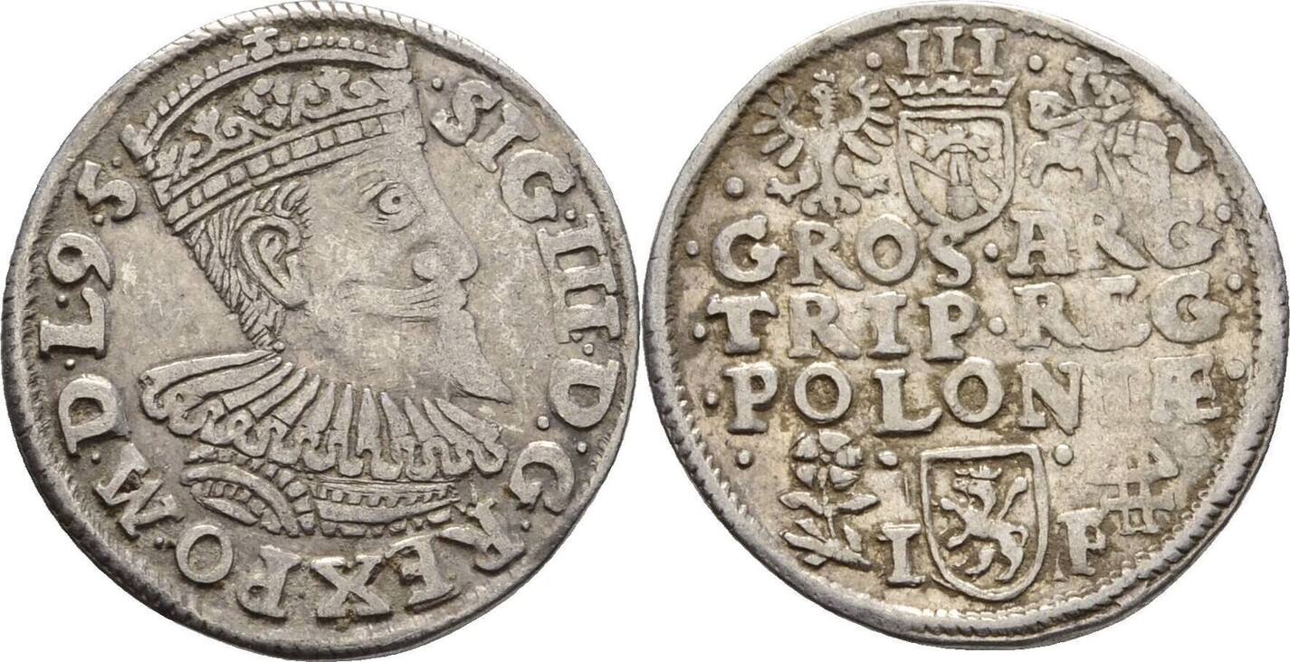 Polen Wschowa Fraustadt 3 Gröscher 1595 Sigismund III. 1587-1632 ss ...