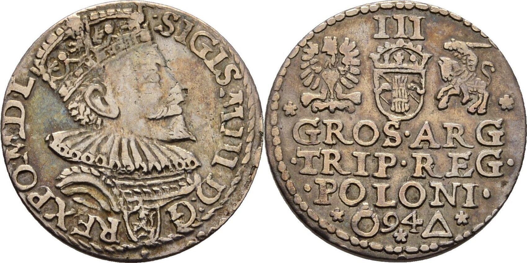 Polen Marienburg Dreigröscher Trojak 1594 Sigismund III. 1587-1632 ss ...