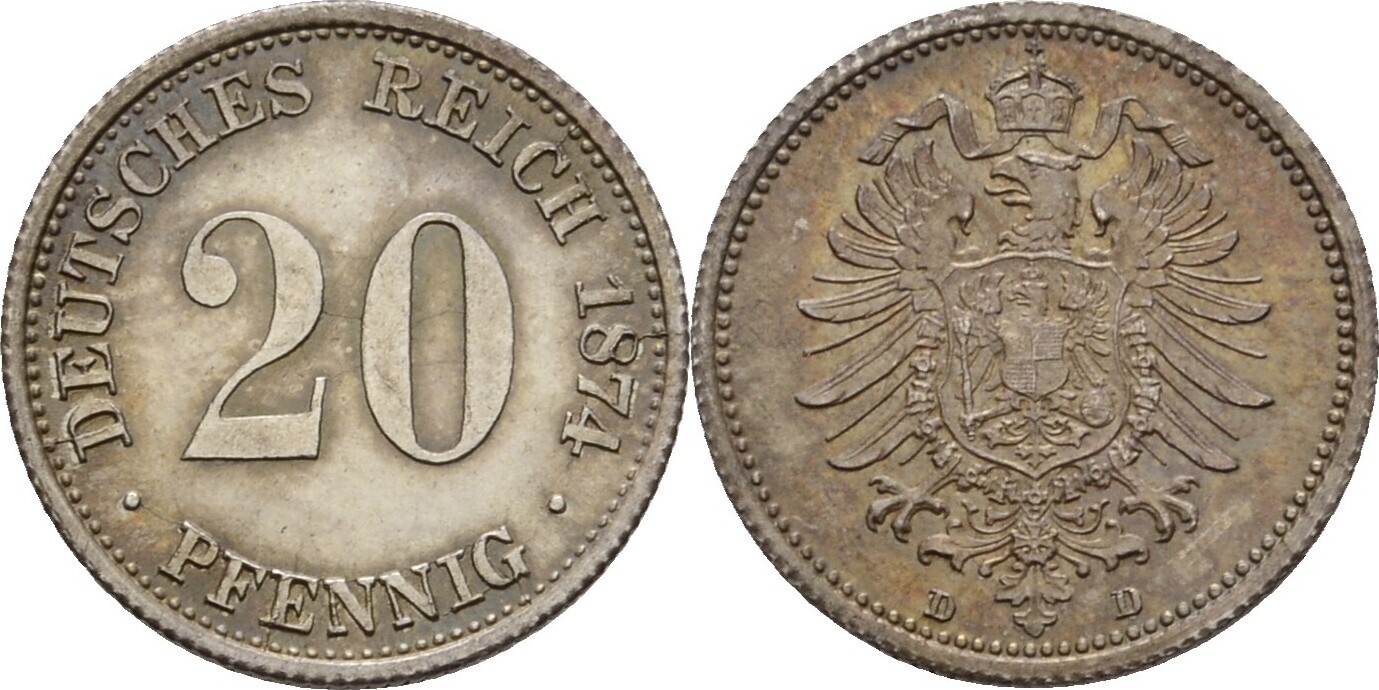 Deutsches Reich 20 Pfennig 1874 D vz | MA-Shops
