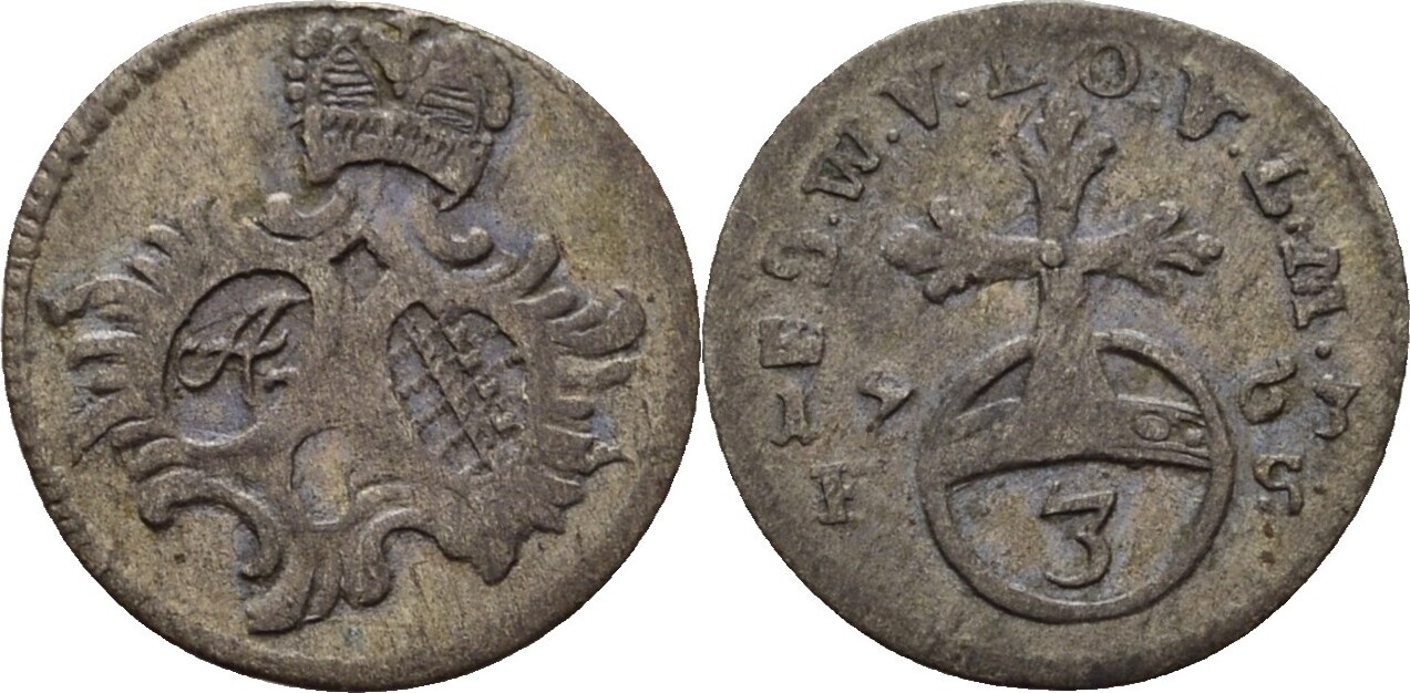 Sachsen-Weimar-Eisenach 3 Pfennig 1763 Anna Amalia, 1758-1775. ss | MA ...