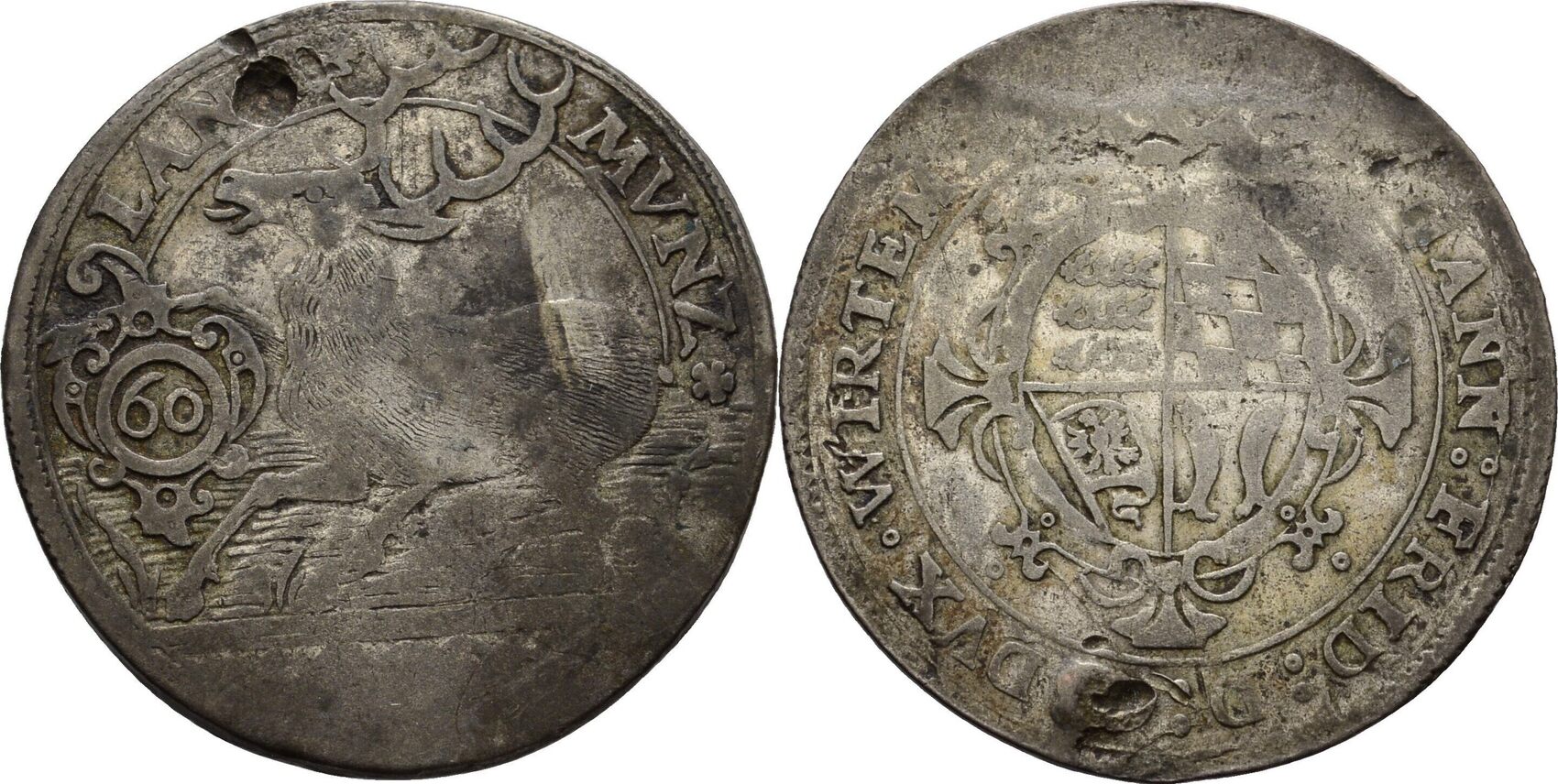 Württemberg 60 Kreuzer " Hirschgulden " 1622 ? Johann Friedrich, 1608 ...
