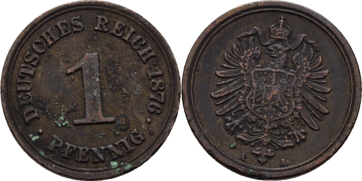 Deutsches Reich 1 Pfennig 1876 A fleckig, ss | MA-Shops