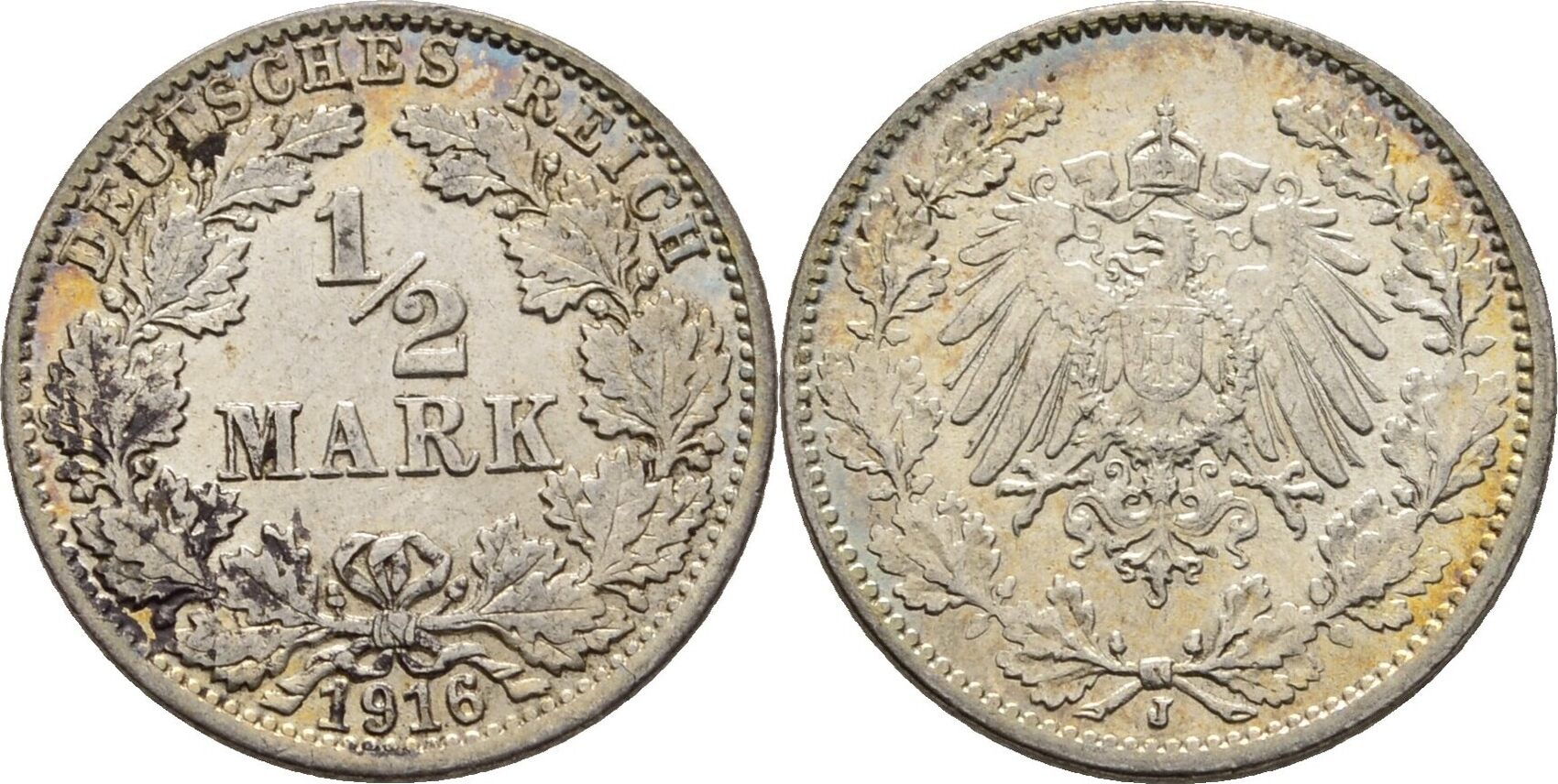 Deutsches Reich 1/2 Mark 1916 J ss | MA-Shops