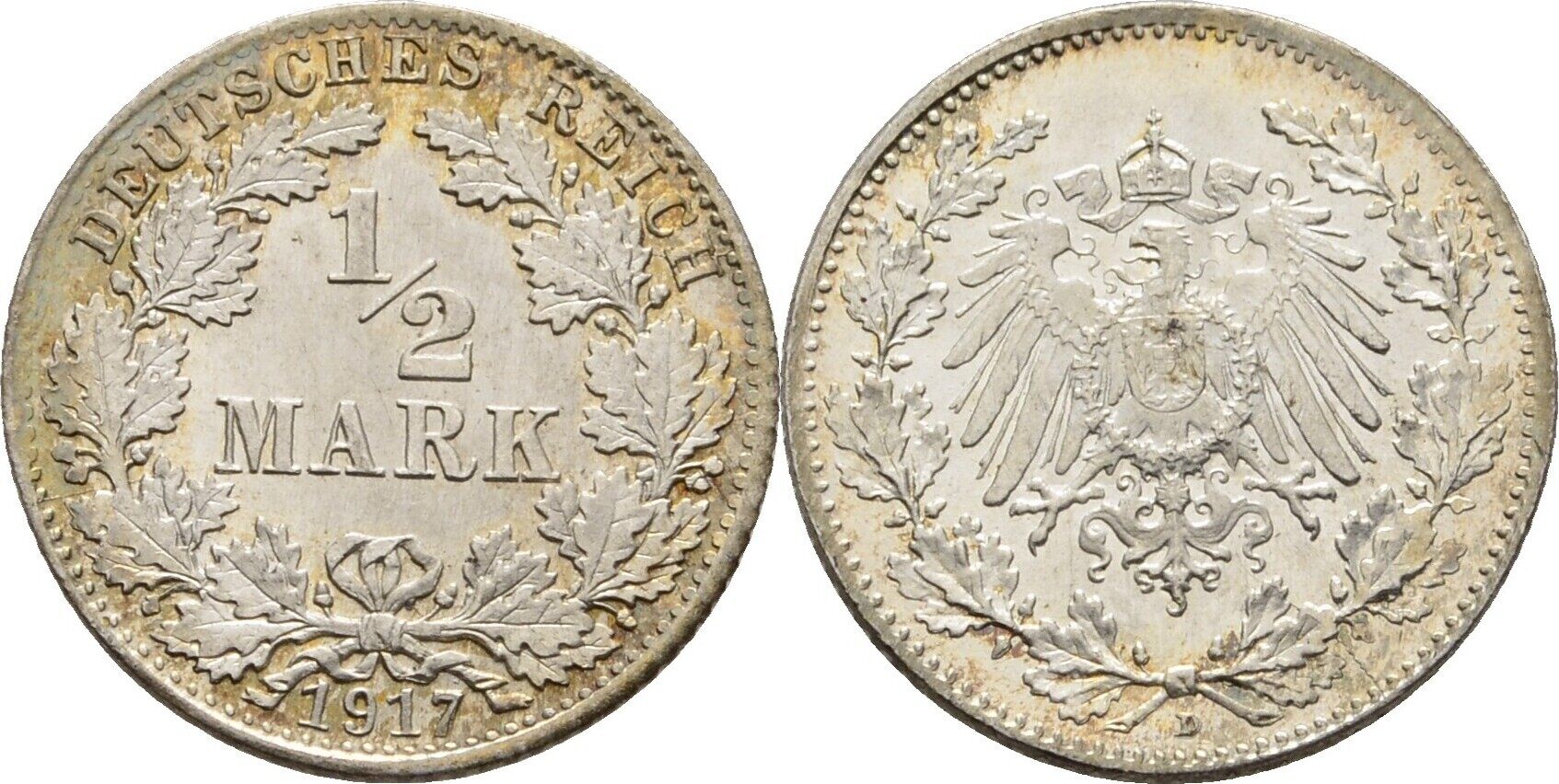 Deutsches Reich 1/2 Mark 1917 D vz | MA-Shops