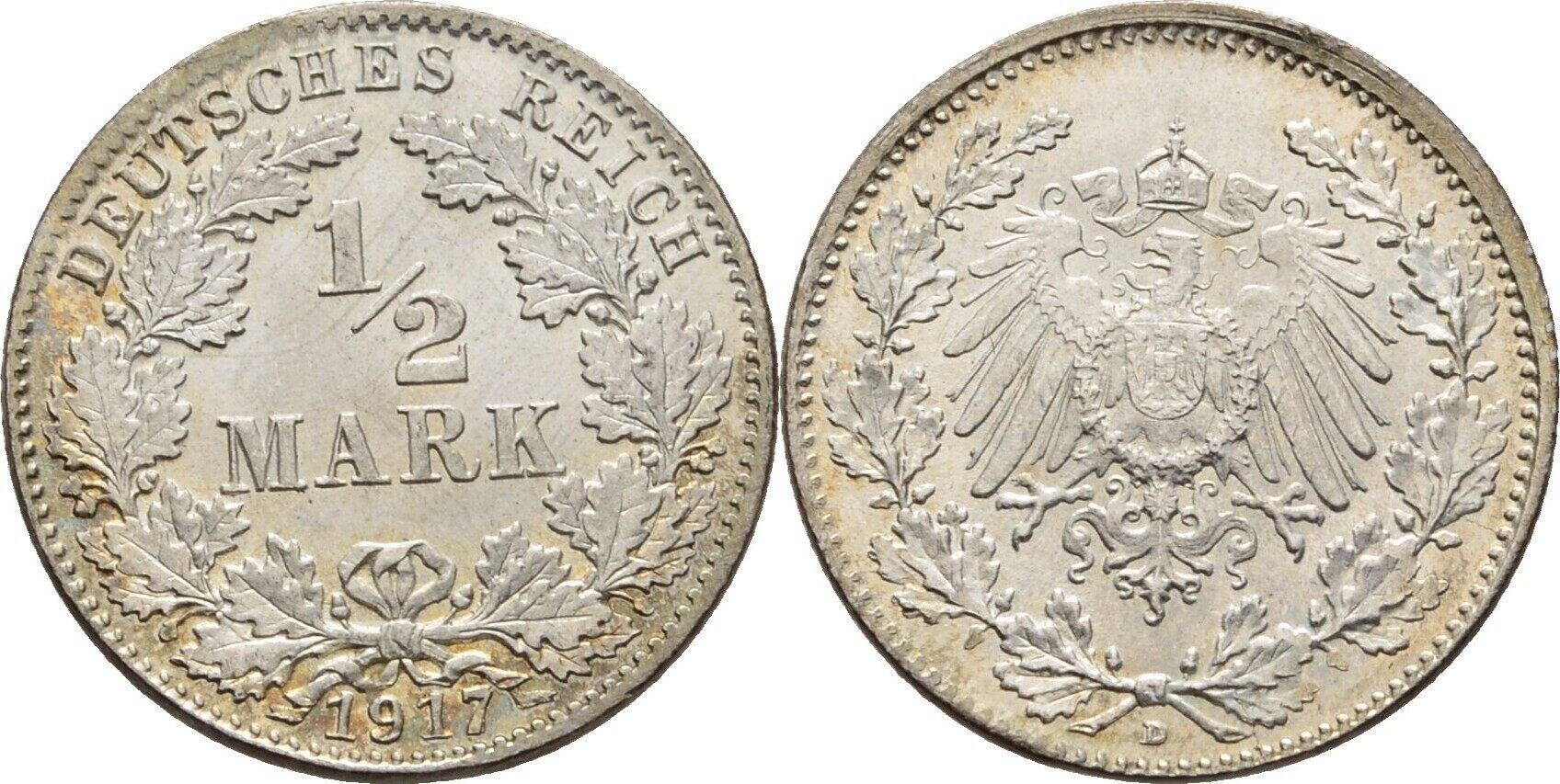 Deutsches Reich 1/2 Mark 1917 D vz | MA-Shops
