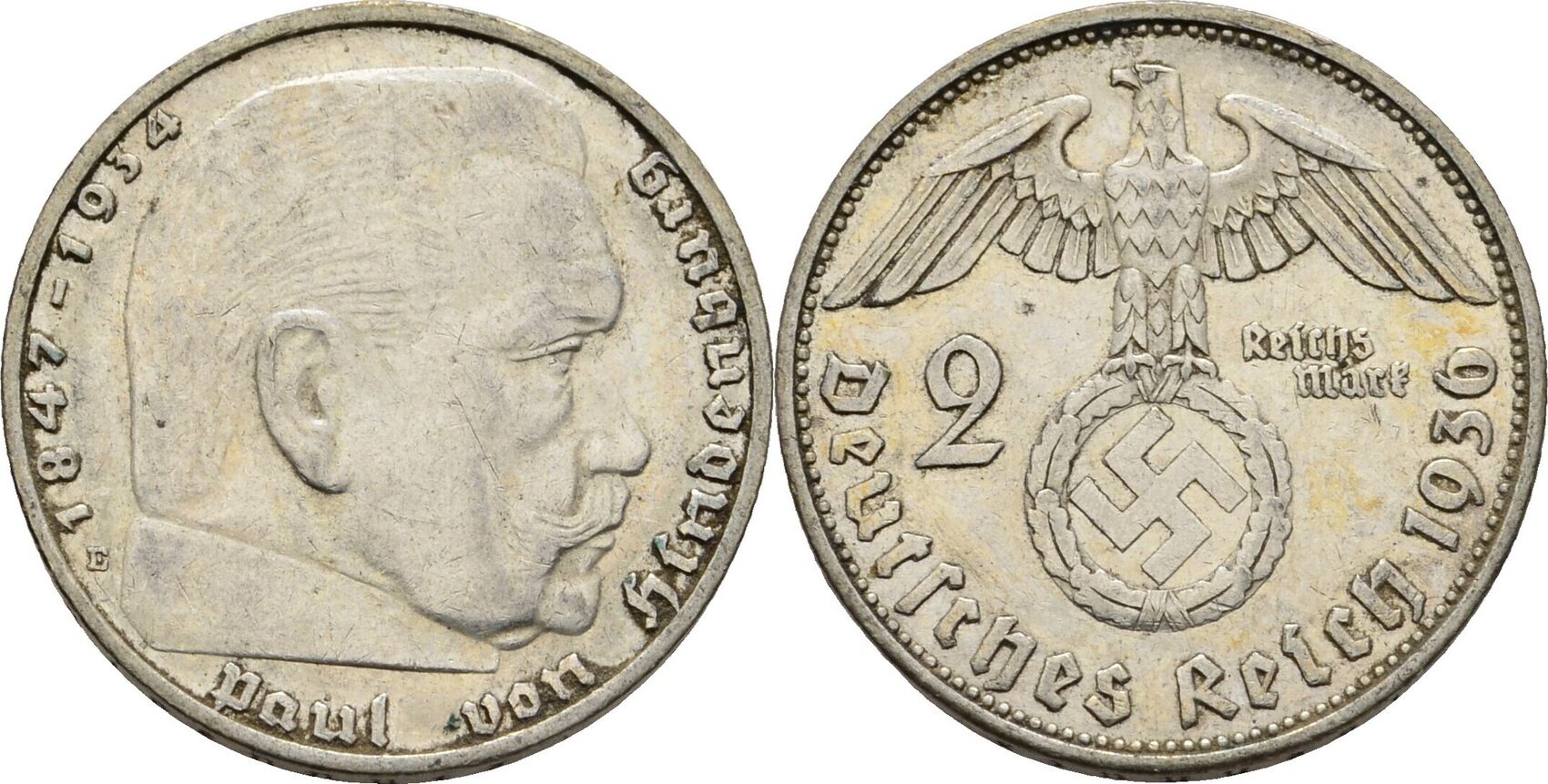 Deutsches Reich 2 Reichsmark 1936 E Hindenburg ss | MA-Shops