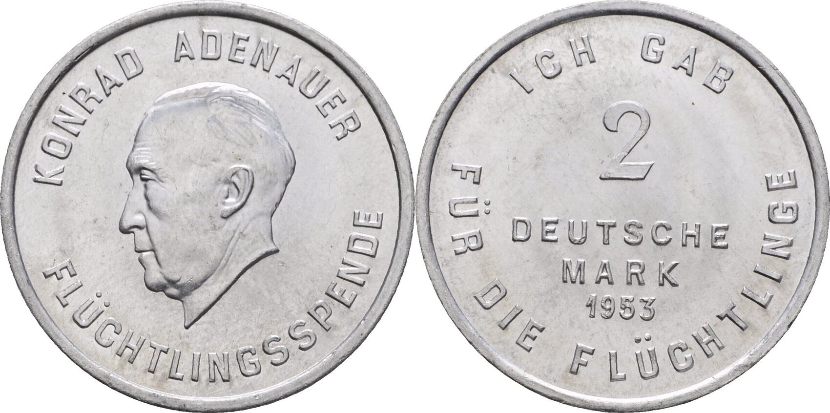 BRD 2 Deutsche Mark Token Marke 1953 Adenauer prägefrisch | MA-Shops