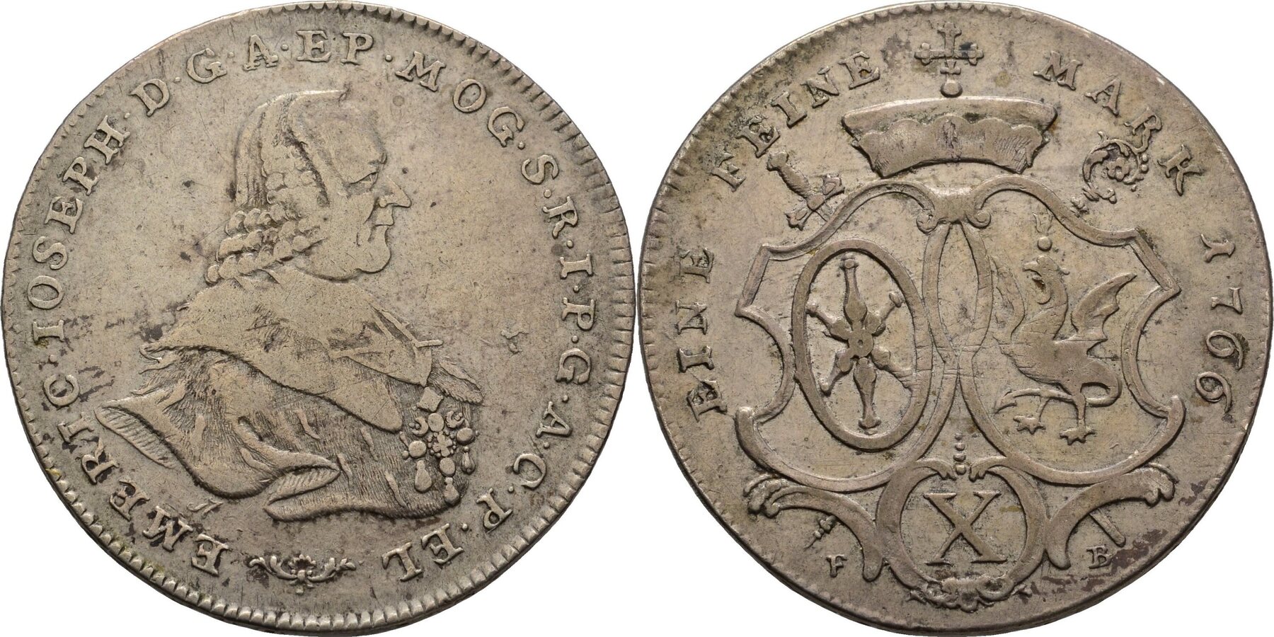 Mainz Taler 1766 Emerich Joseph von Breitbach-Bürresheim, 1763-1774. ss ...