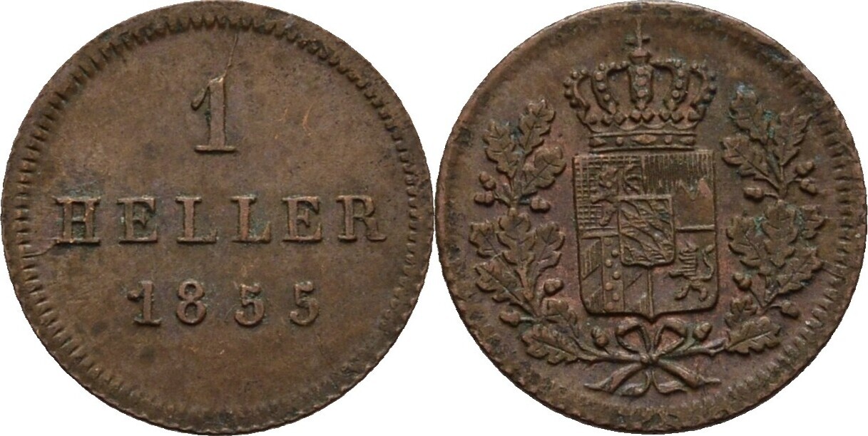 Bayern München 1 Heller 1855 Maximilian II. Joseph 1848-1864 vz | MA-Shops