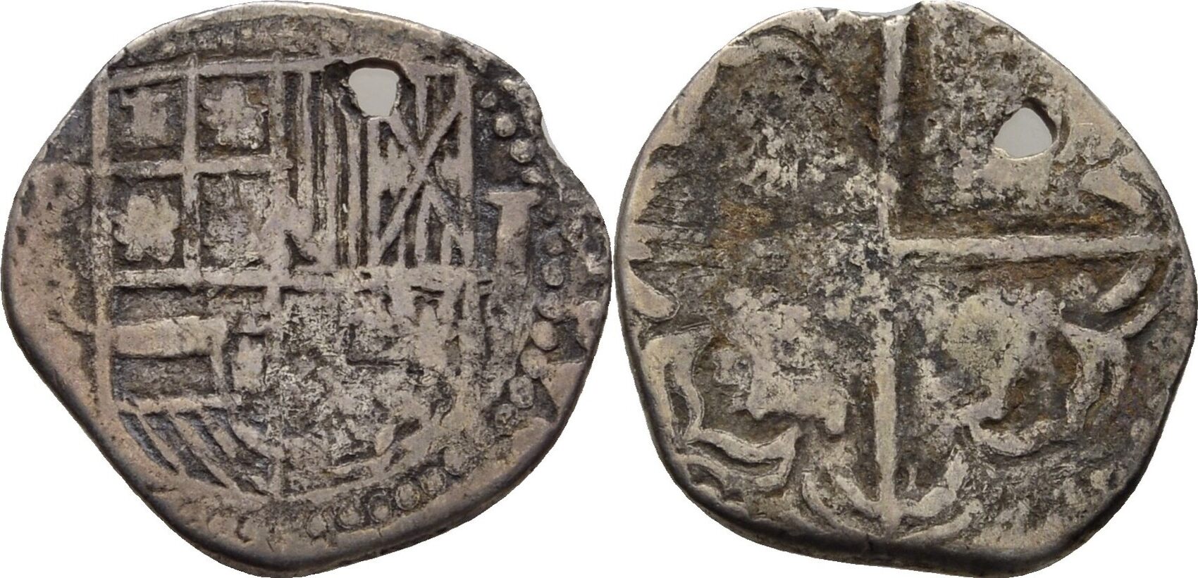 Spanien Bolivien Potosi 1 Real cob 1556-1665 Philipp II.-IV. gelocht, ss | MA-Shops