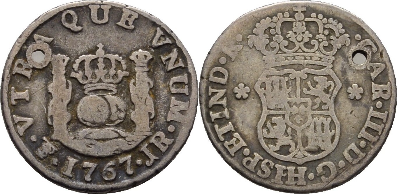 Spanien Bolivien Potosi 1/2 Real 1767 Carlos III., 1759-1788 gelocht, f ...