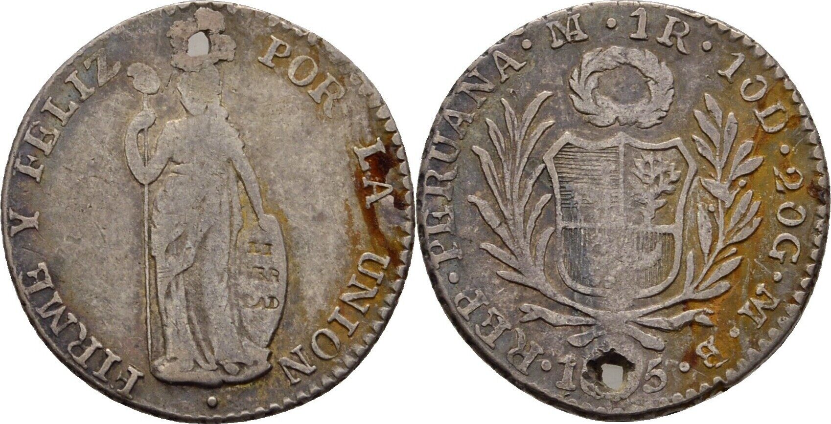 Peru Lima 1 Real 1825 ? gelocht, f.ss | MA-Shops