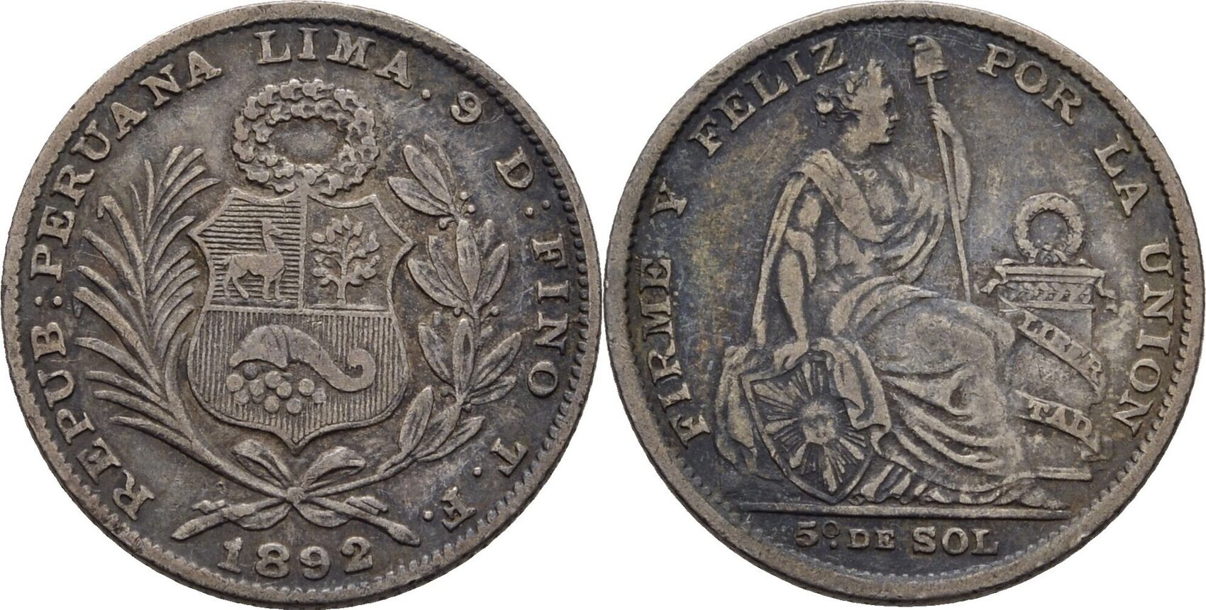 Peru Lima 1/5 Real 1892 ss | MA-Shops