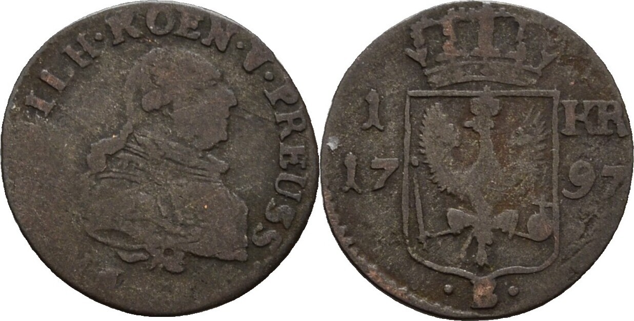 Preußen Schlesien Breslau 1 Kreuzer 1797 Friedrich Wilhelm II. 1786 ...