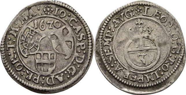 Deutscher Orden 3 Kreuzer 1670 Johann Caspar von Ampringen, 1664-1684 | MA-Shops