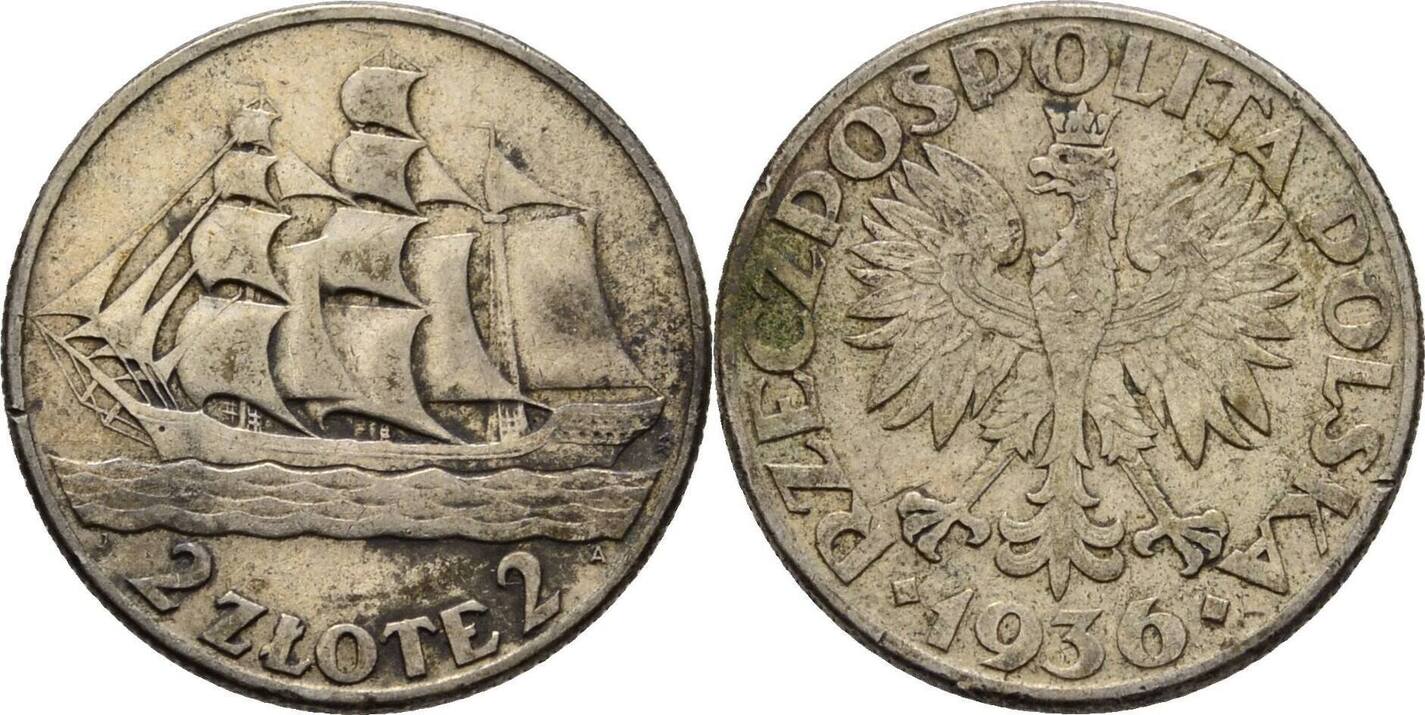 Polen 2 zlote 1936 Segelschiff ss | MA-Shops