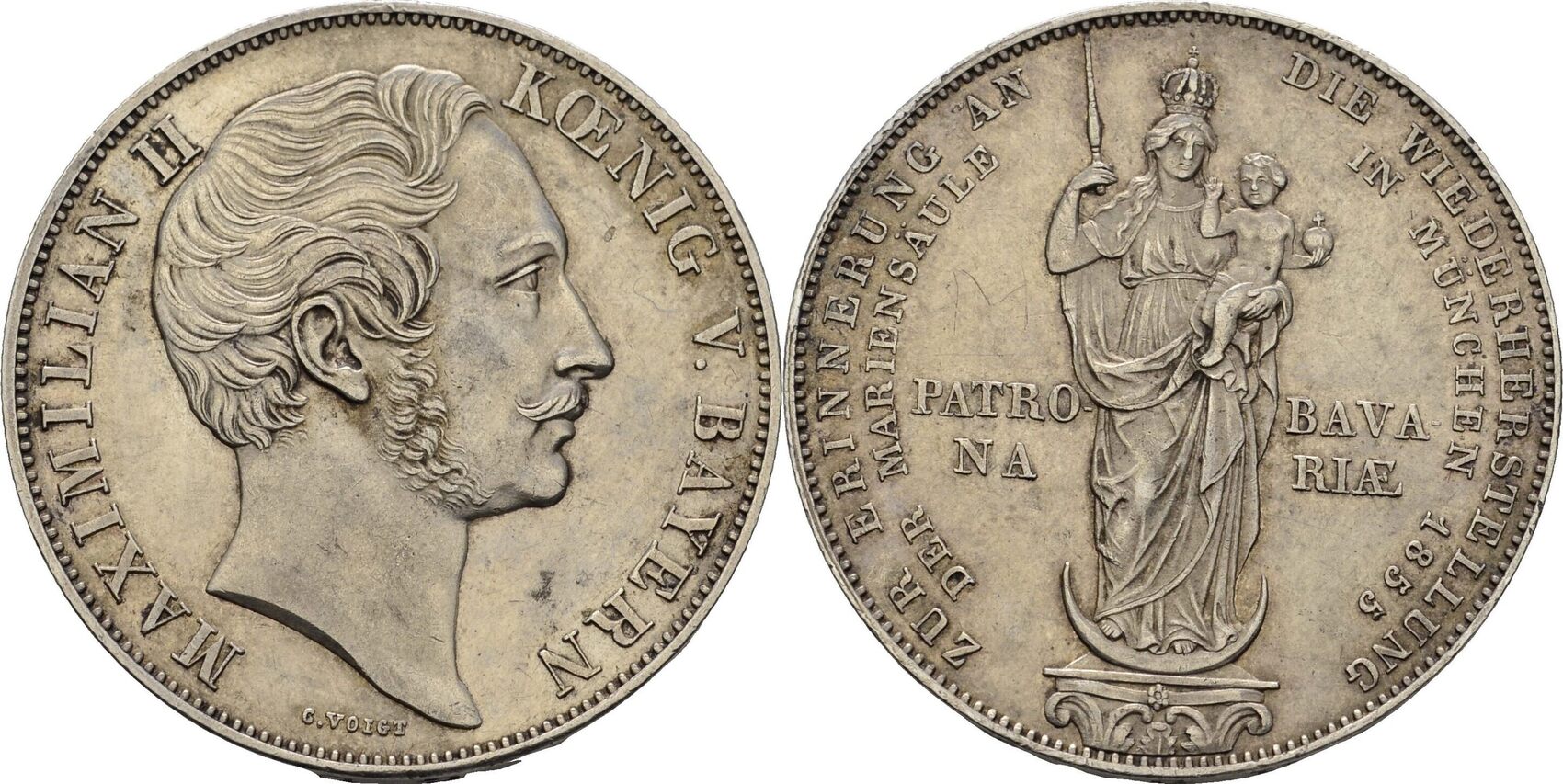 Bayern München Doppelgulden Mariensäule 1855 Maximilian II. Joseph 1848 ...