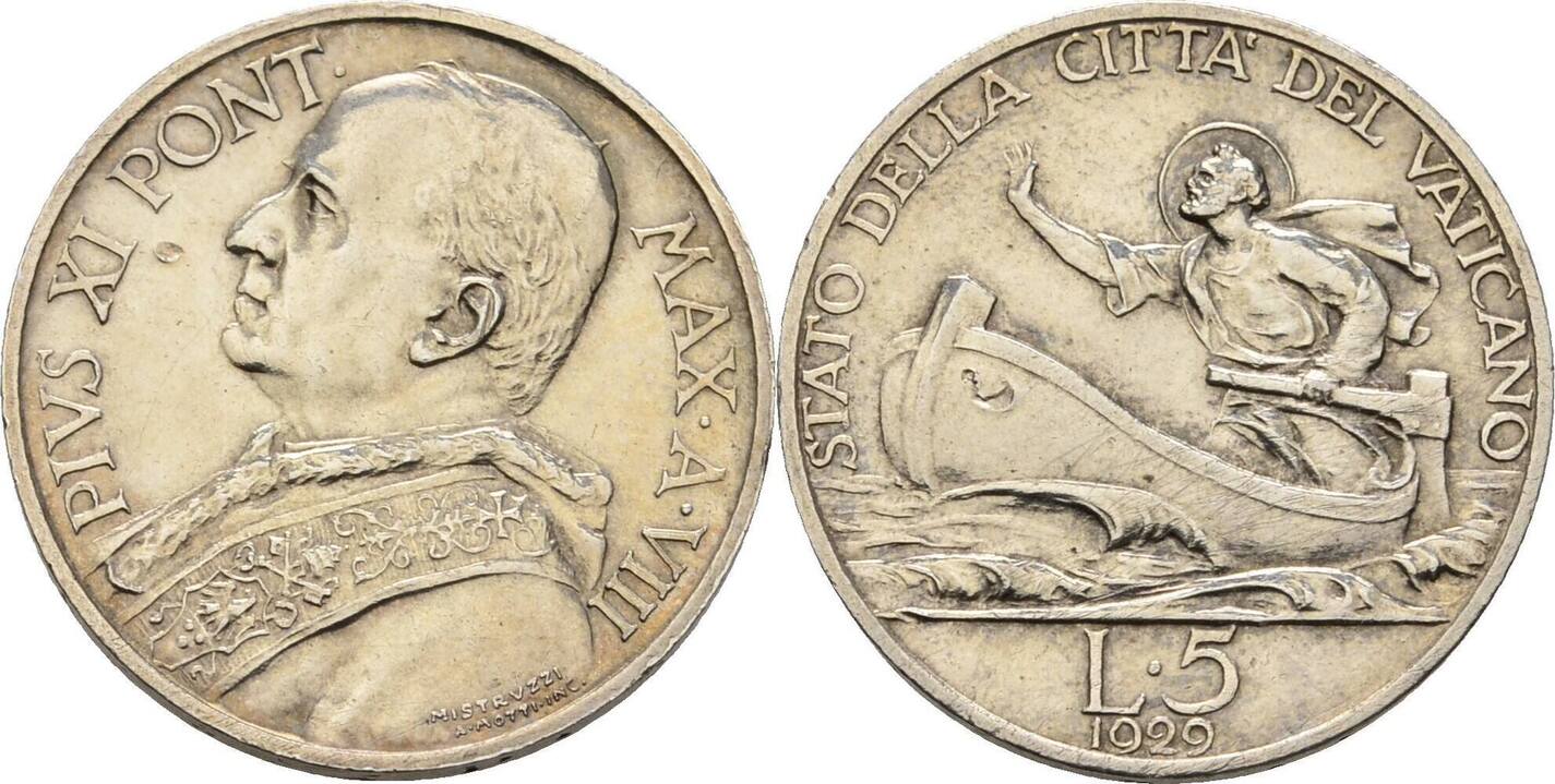 Vatikan 5 Lire 1929 Pius XI., 1922-1939 Schrötlingsfehler, ss+ | MA-Shops