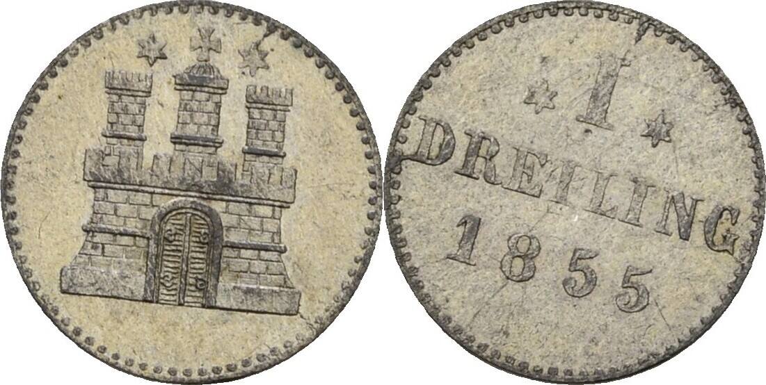 Hamburg Dreiling 1855 f. prägefrisch | MA-Shops