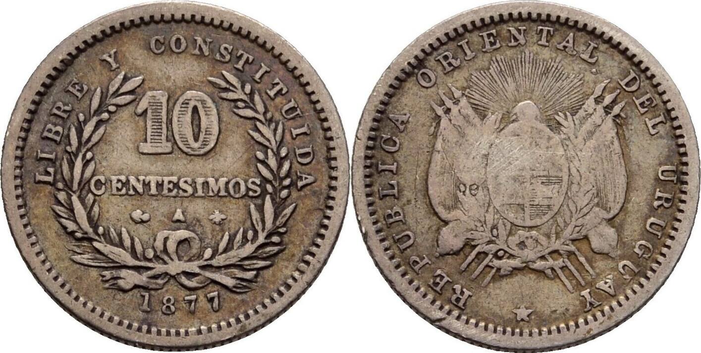 Uruguay 10 Centesimos 1877 ss | MA-Shops