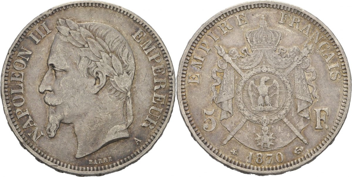 Frankreich 5 Francs 1870 A Napoleon III Ss MA Shops