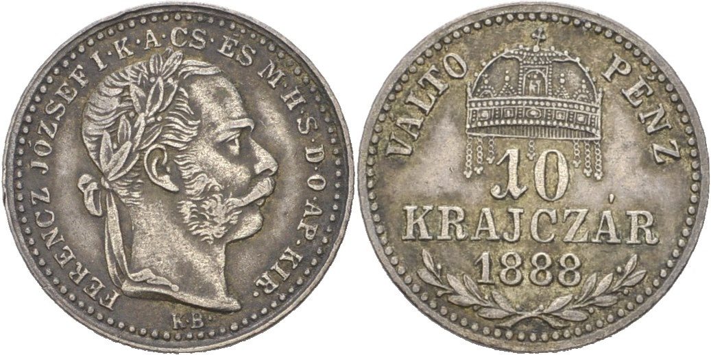 Austria Ungarn Kremnitz 10 Krajcar 1888 Franz Joseph, 1848-1916. f.vz/vz | MA-Shops