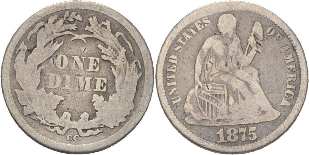 USA 1 Dime 1875 CC s | MA-Shops