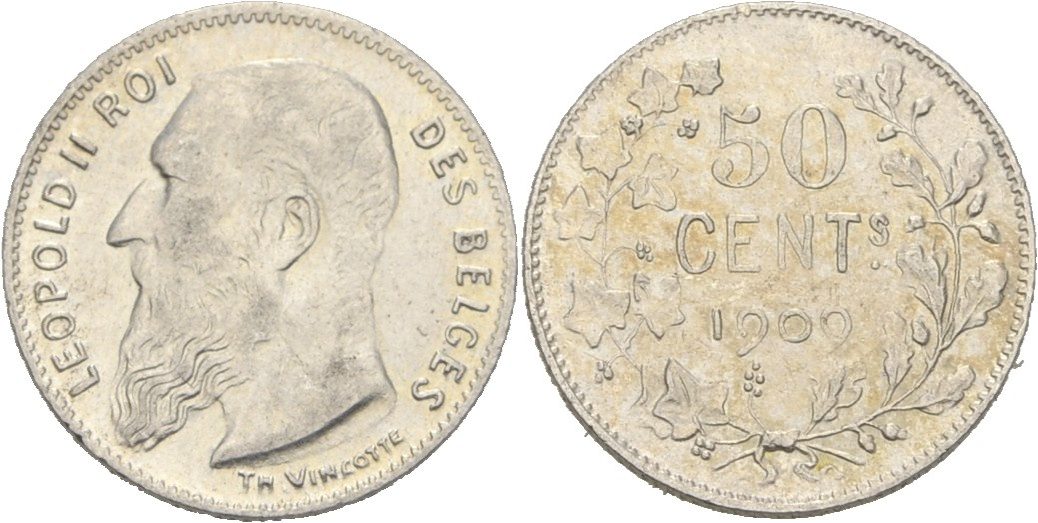 Belgien 50 Centimes 1909 Leopold II. ss | MA-Shops