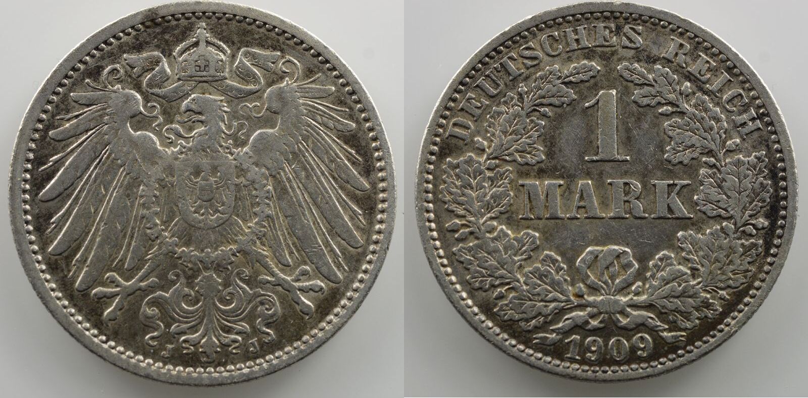 Deutsche Münzen 1 Mark 1909 J Kaiserreich (1871-1919) Wilhelm II (1888 ...