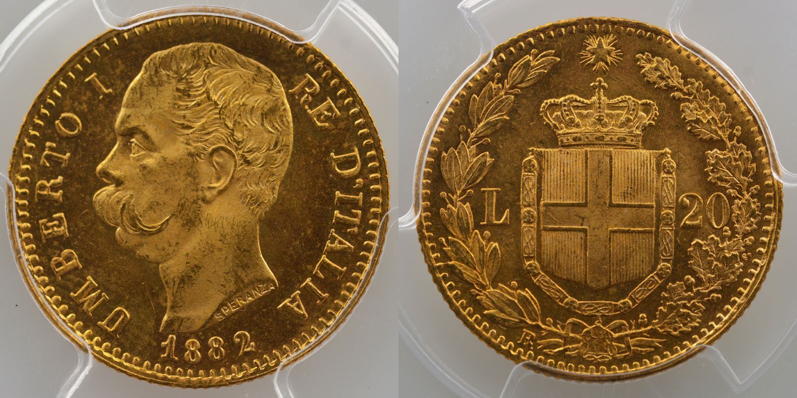 Münzen 20 Lire 1882 R Italien Umberto I (1878-1900) (Rome) PCGS-MS64 pr ...