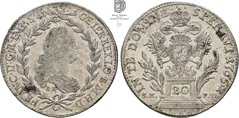 ÖSTERREICH 20 Kreuzer 1765 / 1775 Franz I. Stephan BK / SK-PD Kremnitz Posthum f. stgl | MA-Shops