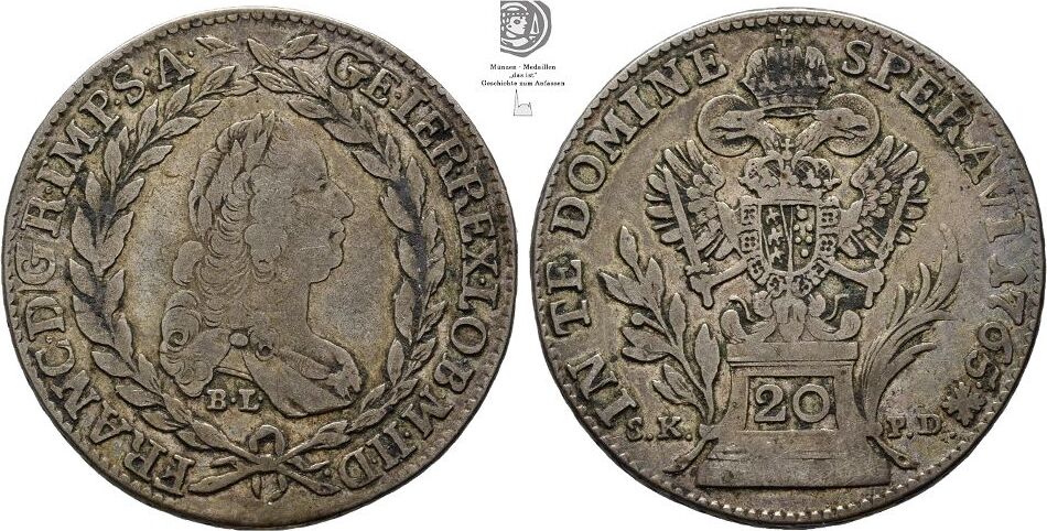 ÖSTERREICH 20 Kreuzer 1765 / 1776 Franz I. Stephan BL / SK-PD Kremnitz Posthum s.sch | MA-Shops