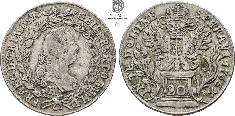 ÖSTERREICH 20 Kreuzer 1765 / 1767 Franz I. Stephan B / NB Nagybanya ...
