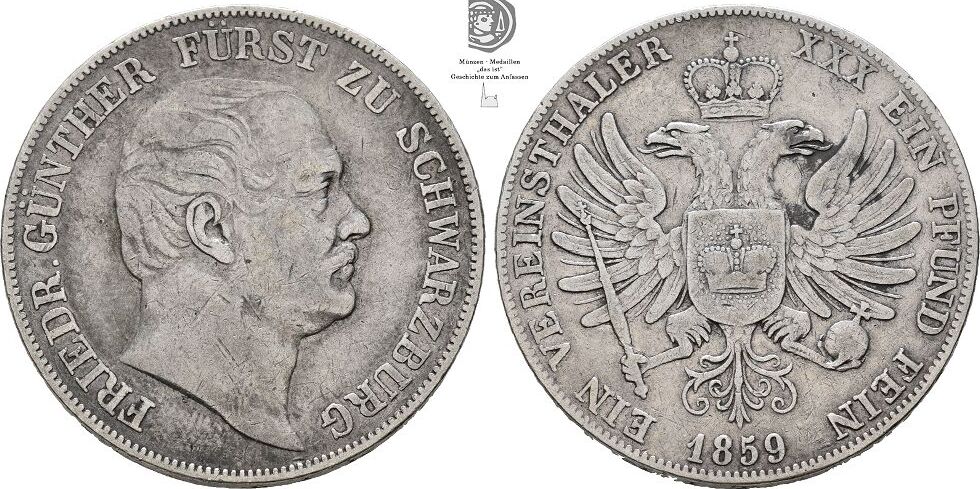 DEUTSCHLAND Vereinstaler 1859 SCHWARZBURG Friedrich Günther ss | MA-Shops