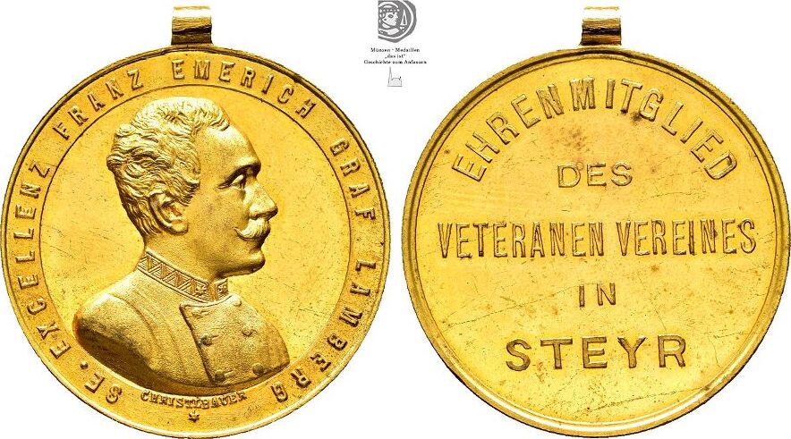 ÖSTERREICH Vergoldete AE-Medaille o.J. (1891) STEYR Veteranen Verein OÖ ...