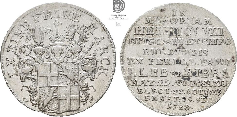 Deutschland 1/6 Taler 1788 FULDA, Bistum Heinrich VIII. v. Bibra ss ...