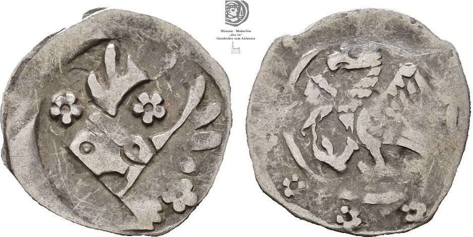 DEUTSCHLAND Pfennig frühes 14. Jh. Bayern INGOLSTADT Hirschkopf Adler ...