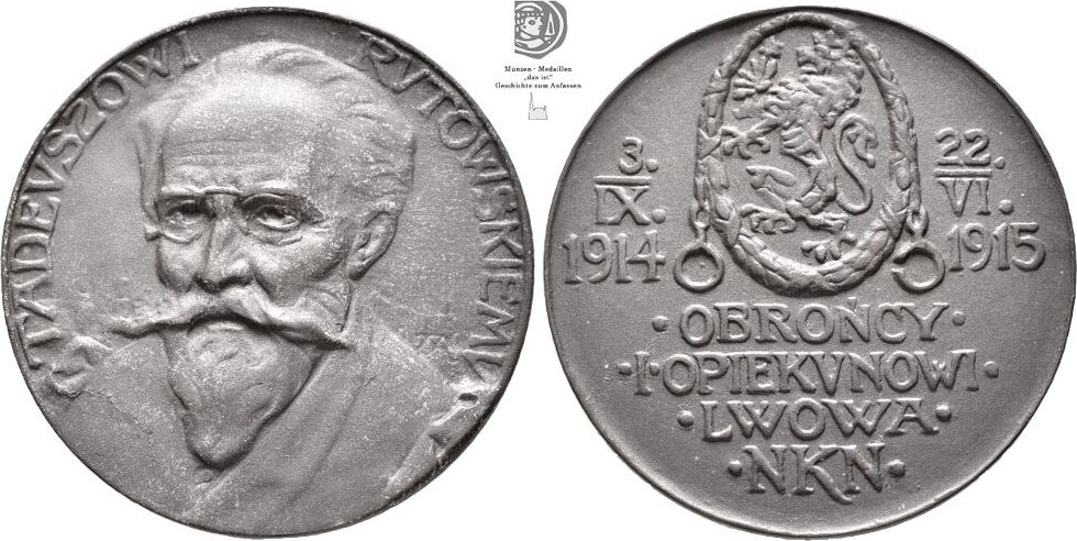 POLEN / UKRAINE Zn-Medaille 1915 RUTOWSKI Präsident Lemberg Lwiw Raszka ...