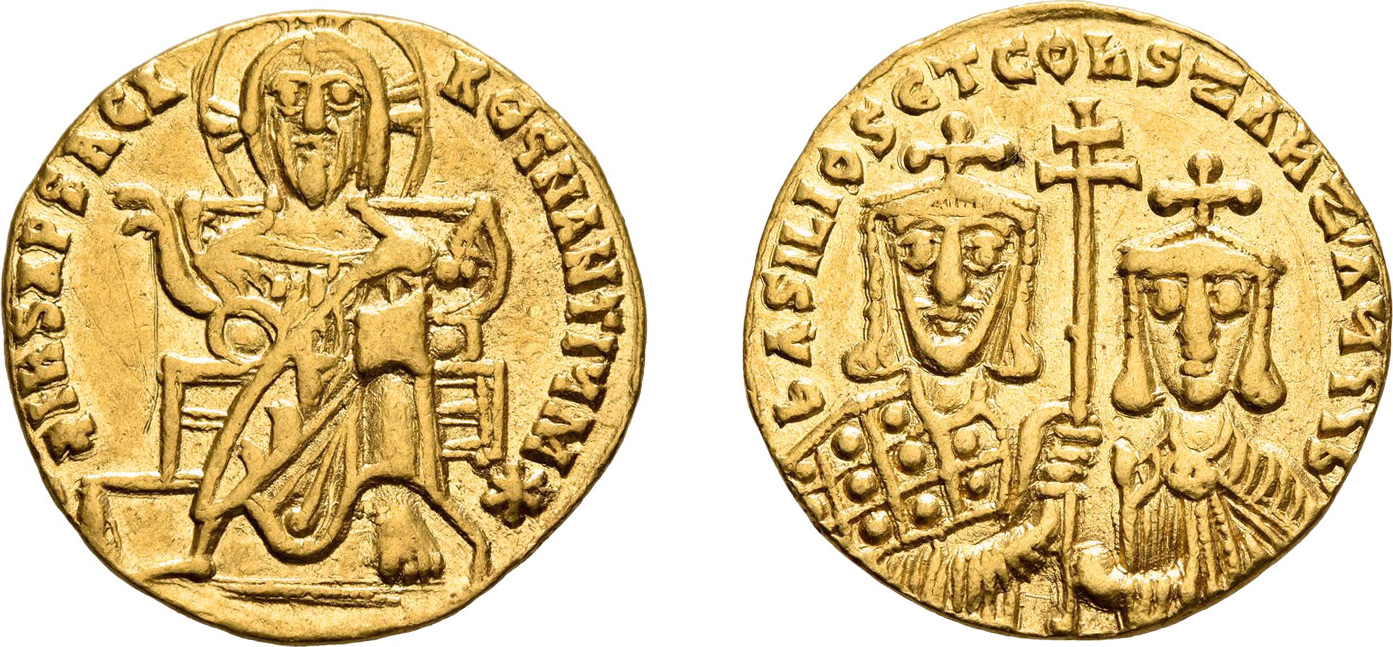 Byzantine 867-886 AD. Basil I AU Solidus – Christ Enthroned Holding ...
