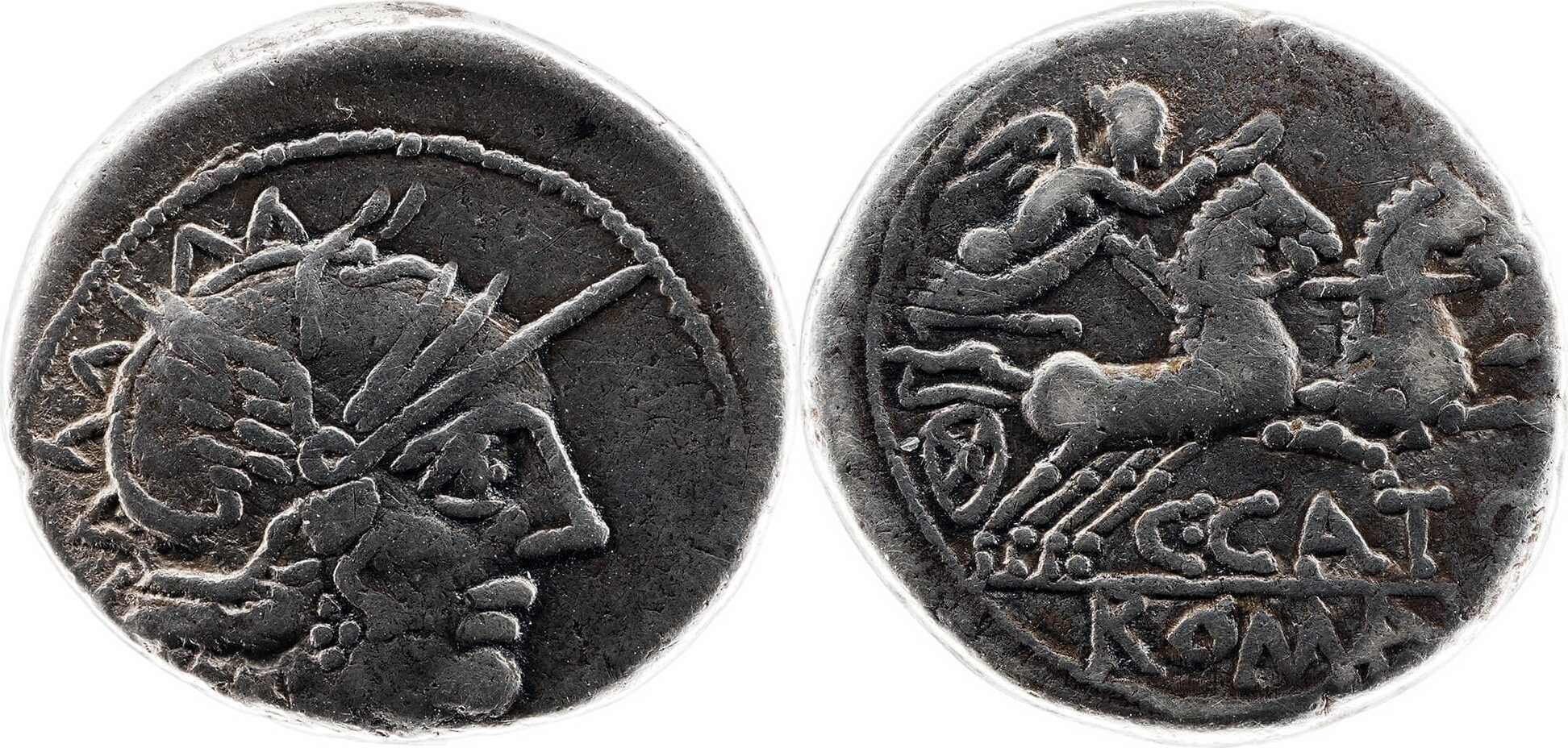 Roman Republic 123 BC. Cn Porcius Cato AR Denarius – Victory in Biga VF ...