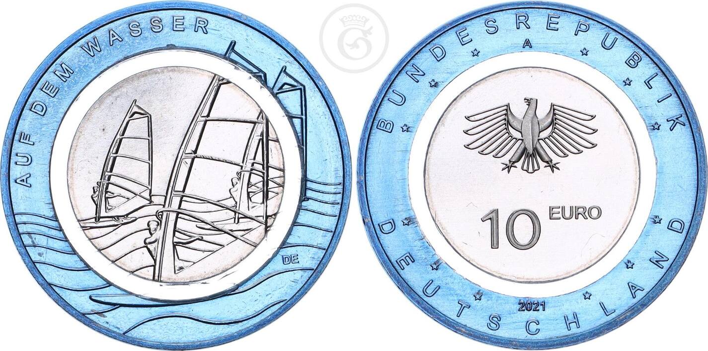 Deutschland BRD 10 Euro 2021 J 10 € Gedenkmünze - Auf dem Wasser (Serie ...